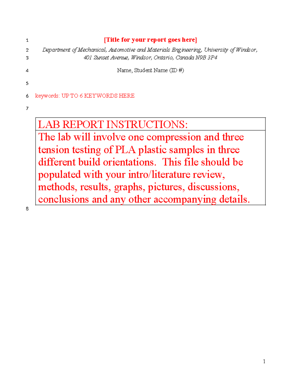 Lab Report Draft Generic - [Title for your report goes here] Department ...