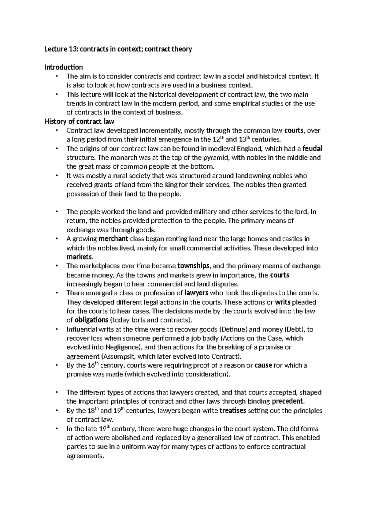 Lecture 13 - material - Lecture 13: contracts in context; contract theory Introduction - The aim ...