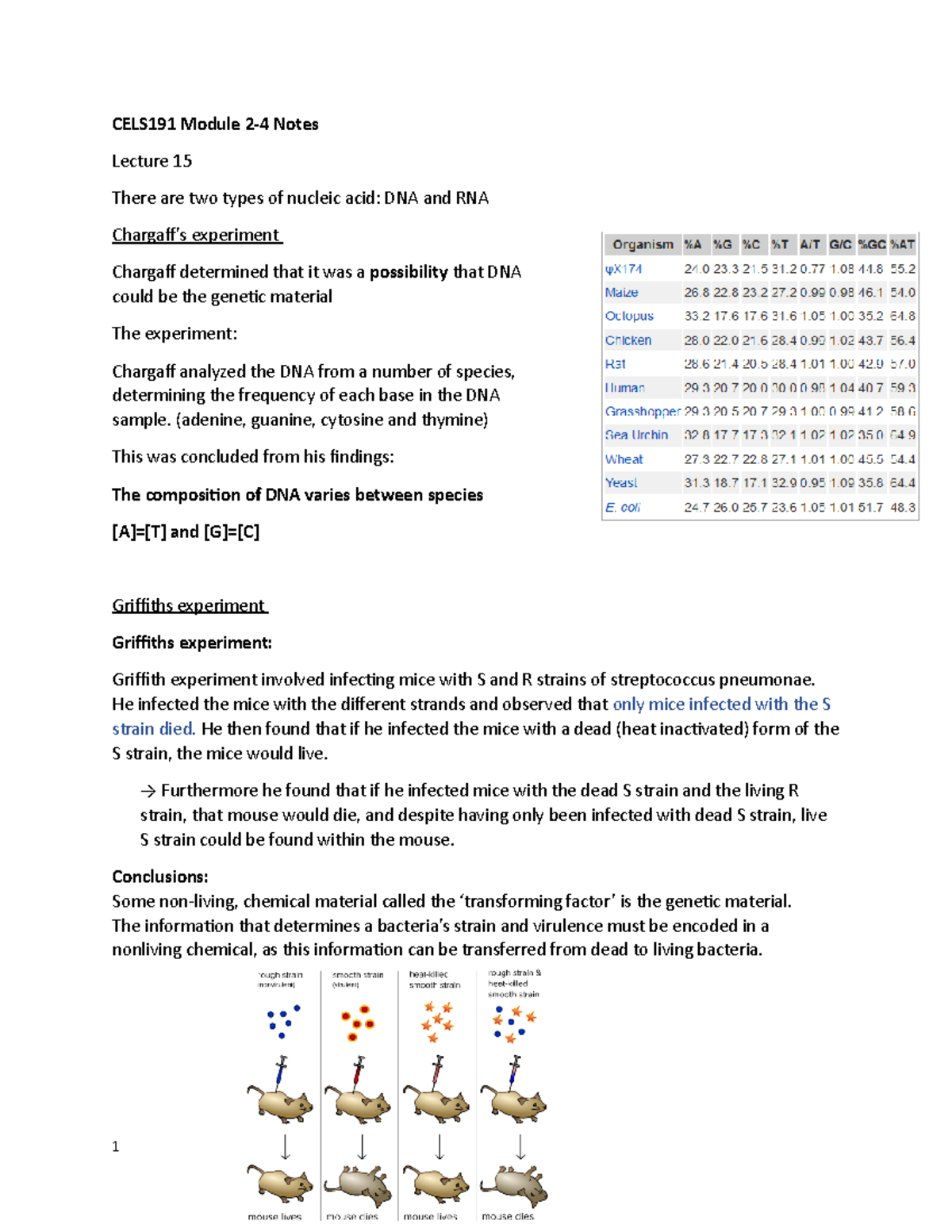 CELS191 Final Notes - CELS191 Module 2-4 Notes Lecture 15 There are two ...