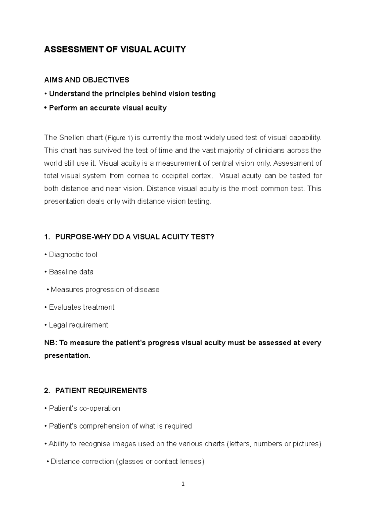 Assessment OF Visual Acuity[ 15] - ASSESSMENT OF VISUAL ACUITY AIMS AND ...