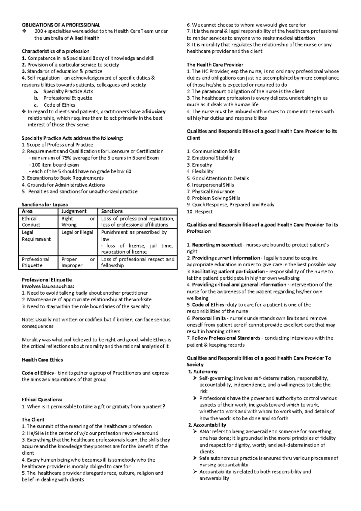 Obligations OF A Professional - Copy - OBLIGATIONS OF A PROFESSIONAL ...