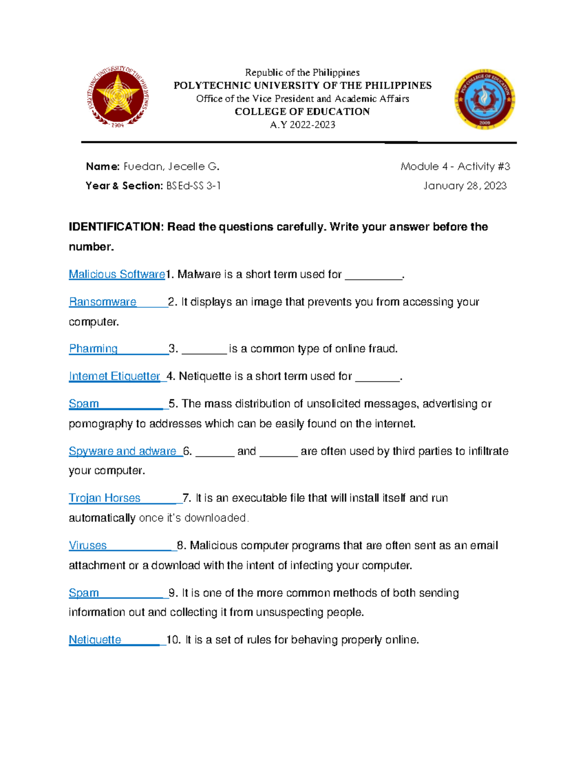 Fuedan Module 4 Activity - Name: Fuedan, Jecelle G. Module 4 - Activity ...