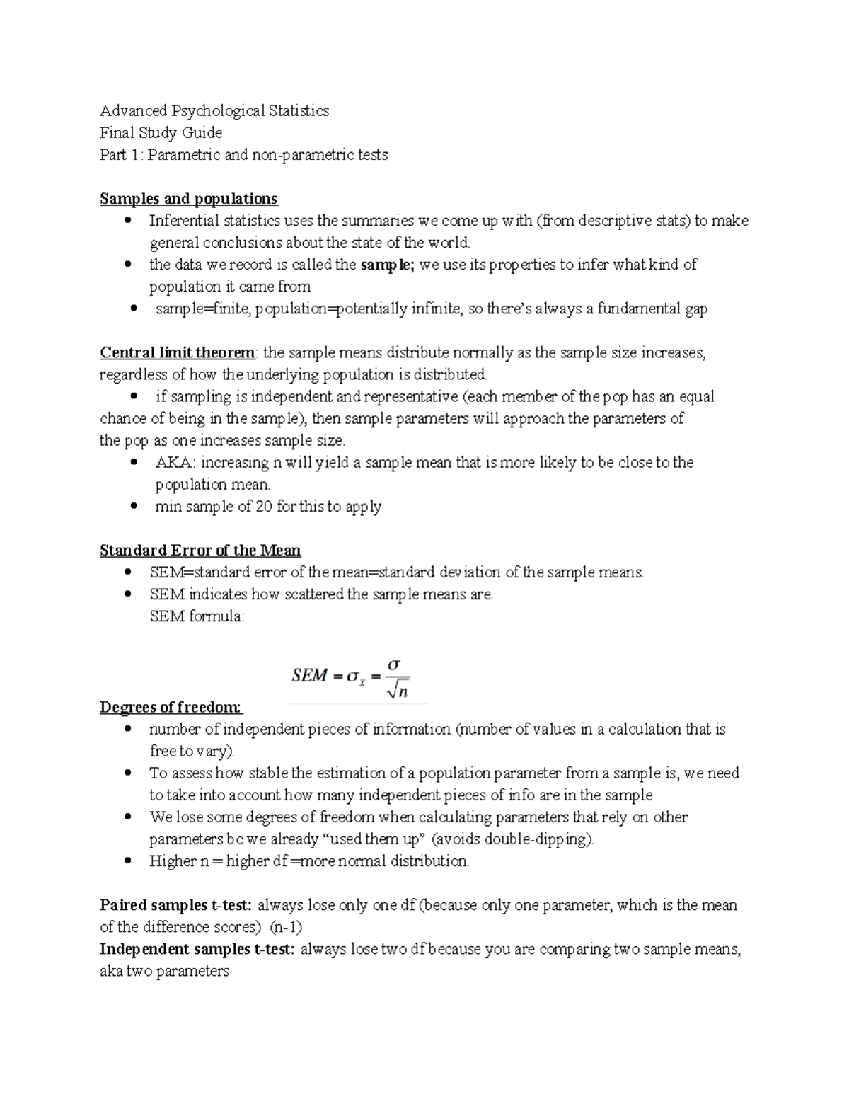 Advanced Psychological Statistics Study Guide Part 1 - the data we ...