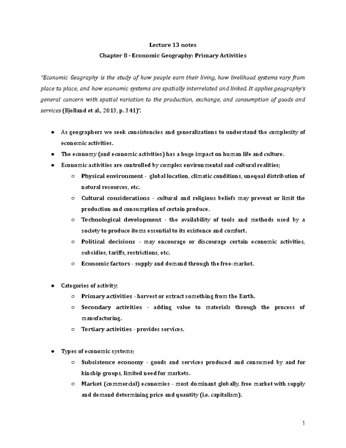 Lecture 13 Economic Geography Part 1 - Copy - Lecture 13 notes Chapter ...