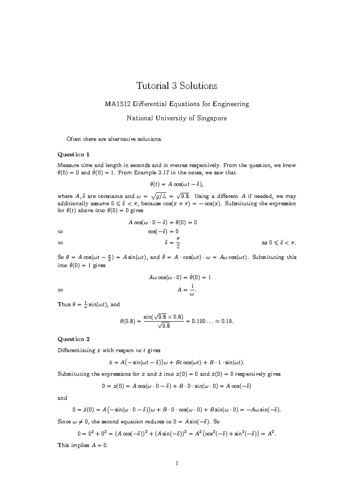 Tut3soln - tuturoai - Tutorial 3 Solutions MA1512 Differential ...