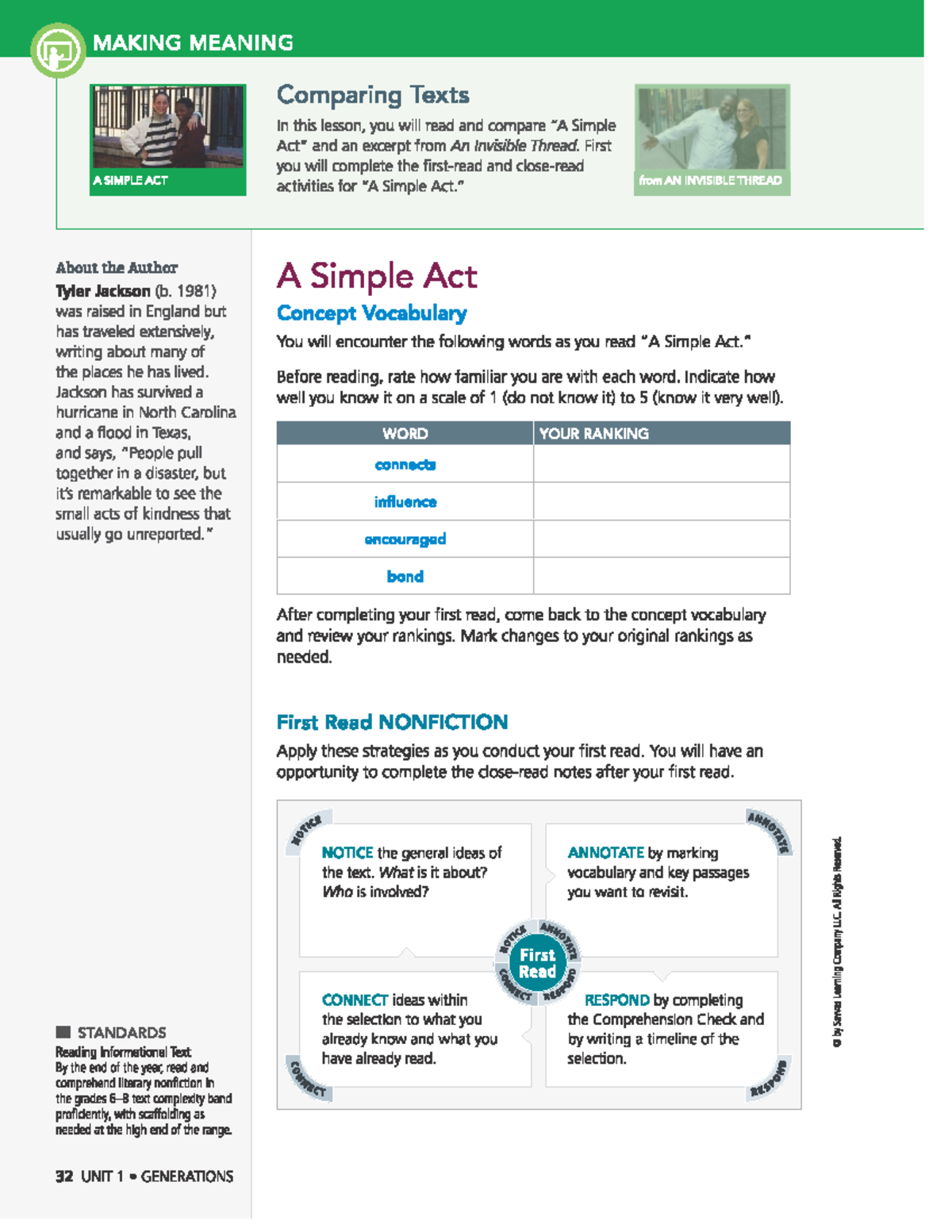 A Simple Act TEXT - MAKING MEANING Comparing Texts In this lesson, you ...