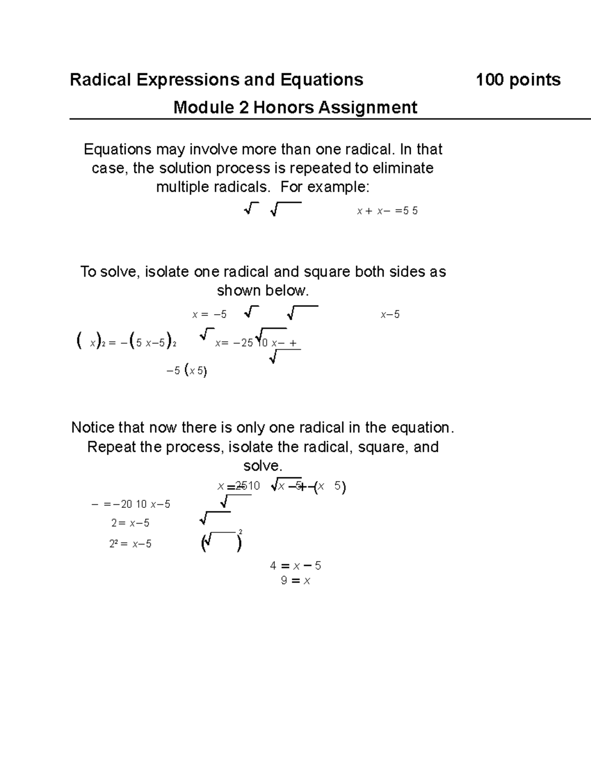 Module 2Assignment Elle W - Radical Expressions and Equations 100 ...