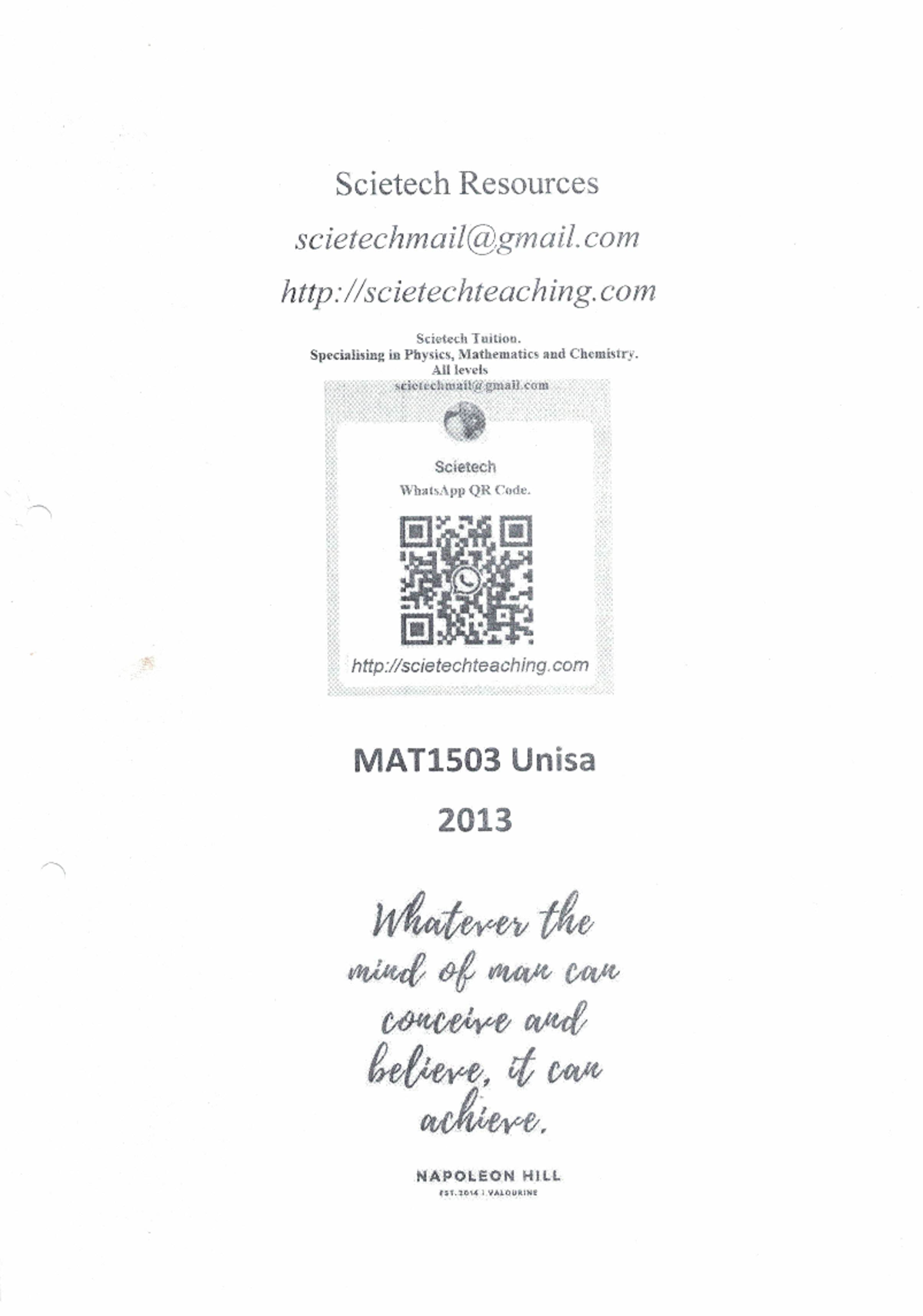 2013 - Modular support For MAT1503 - MAT1503 - Studocu