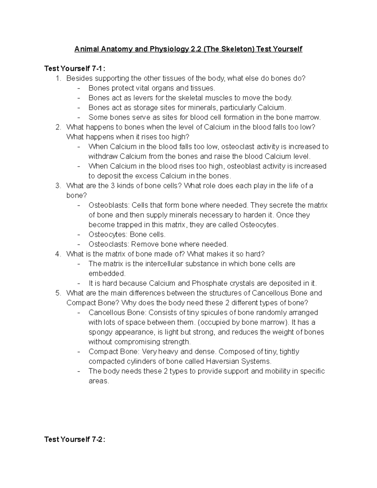 Animal Anatomy and Physiology 2.2 Test Yourself - Animal Anatomy and ...