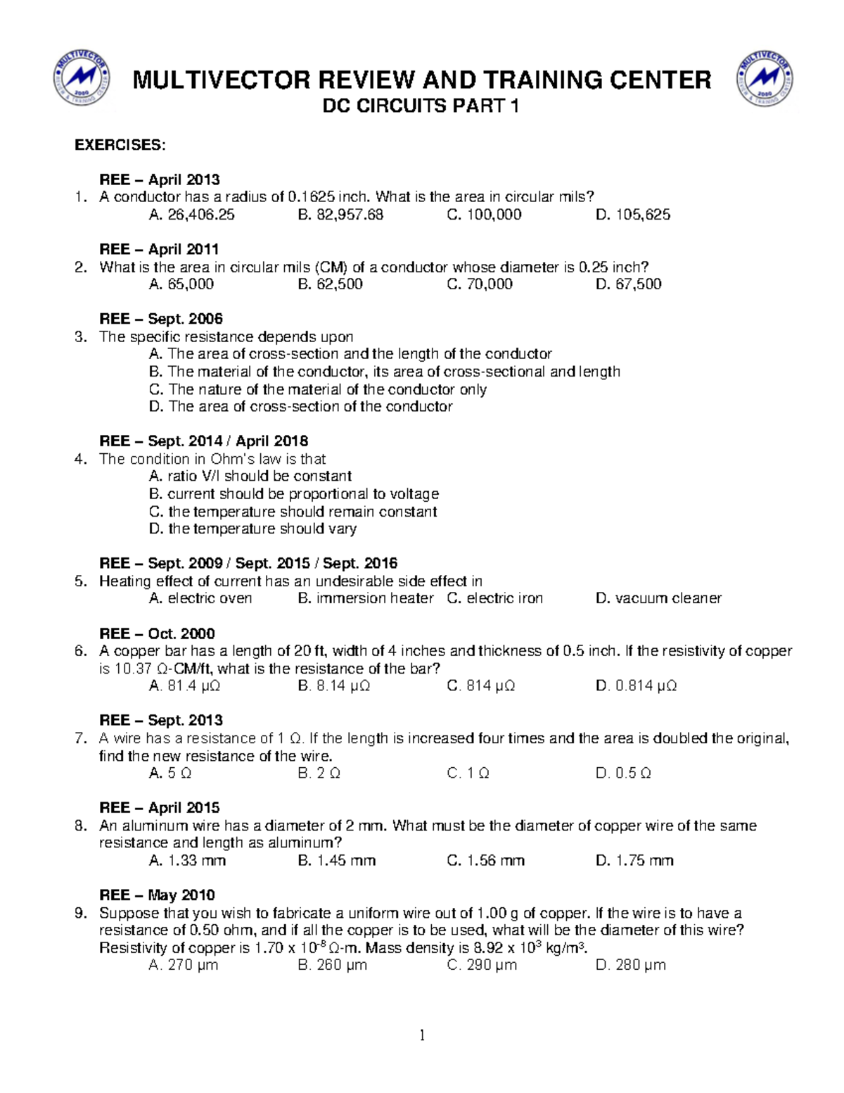 -Supplemental Lecture- DC Circuits 1 problems - MULTIVECTOR REVIEW AND ...