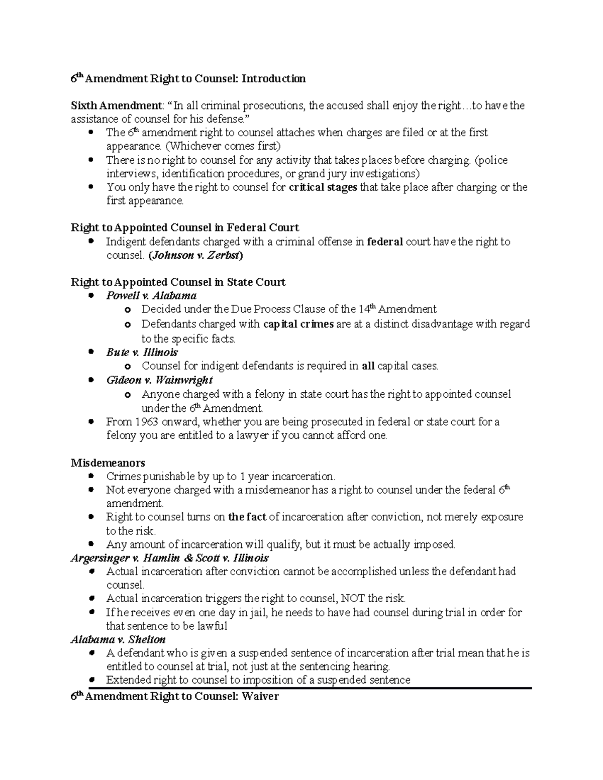 Themis Lecture Notes - 6 th Amendment Right to Counsel: Introduction ...