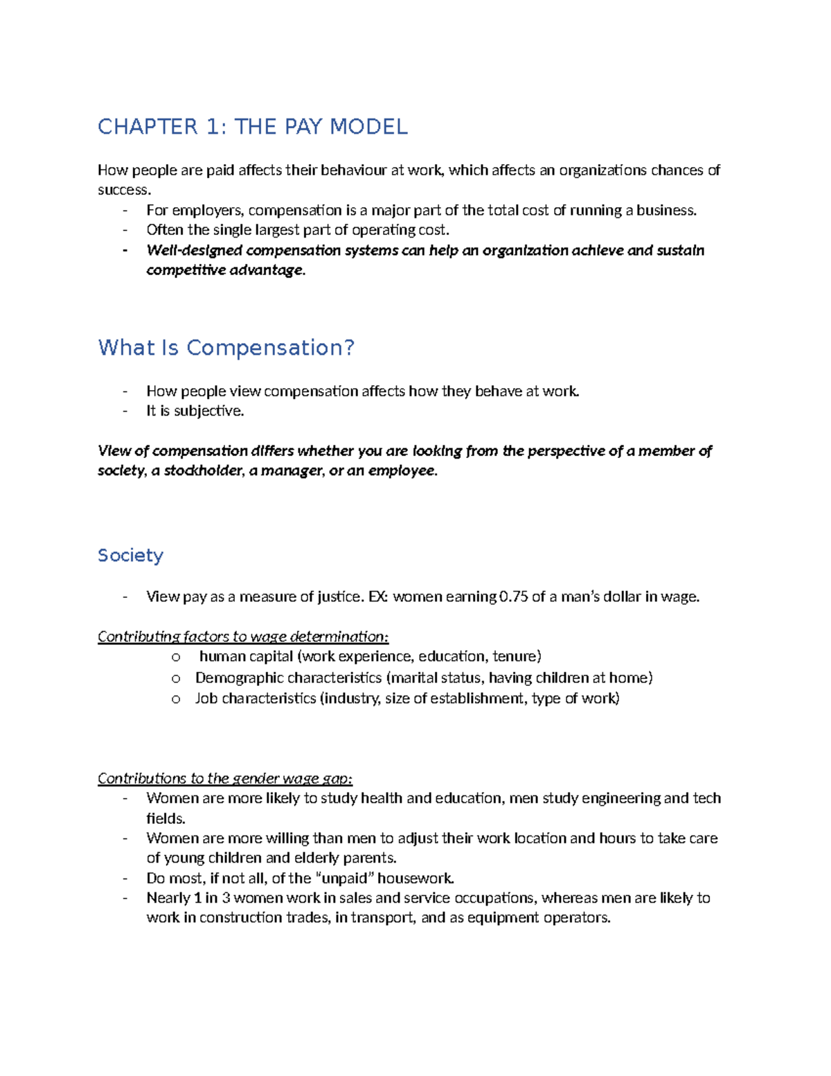 Readings- Comp& benefits - CHAPTER 1: THE PAY MODEL How people are paid ...