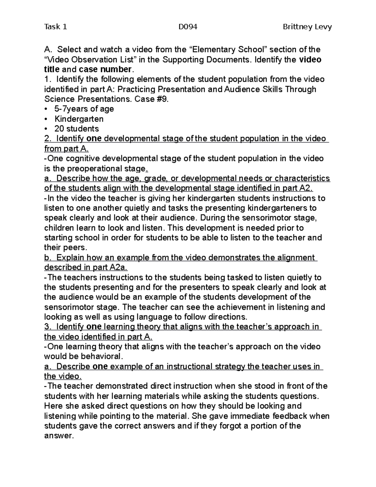 Task 1 Task 1 A Select And Watch A Video From The Elementary