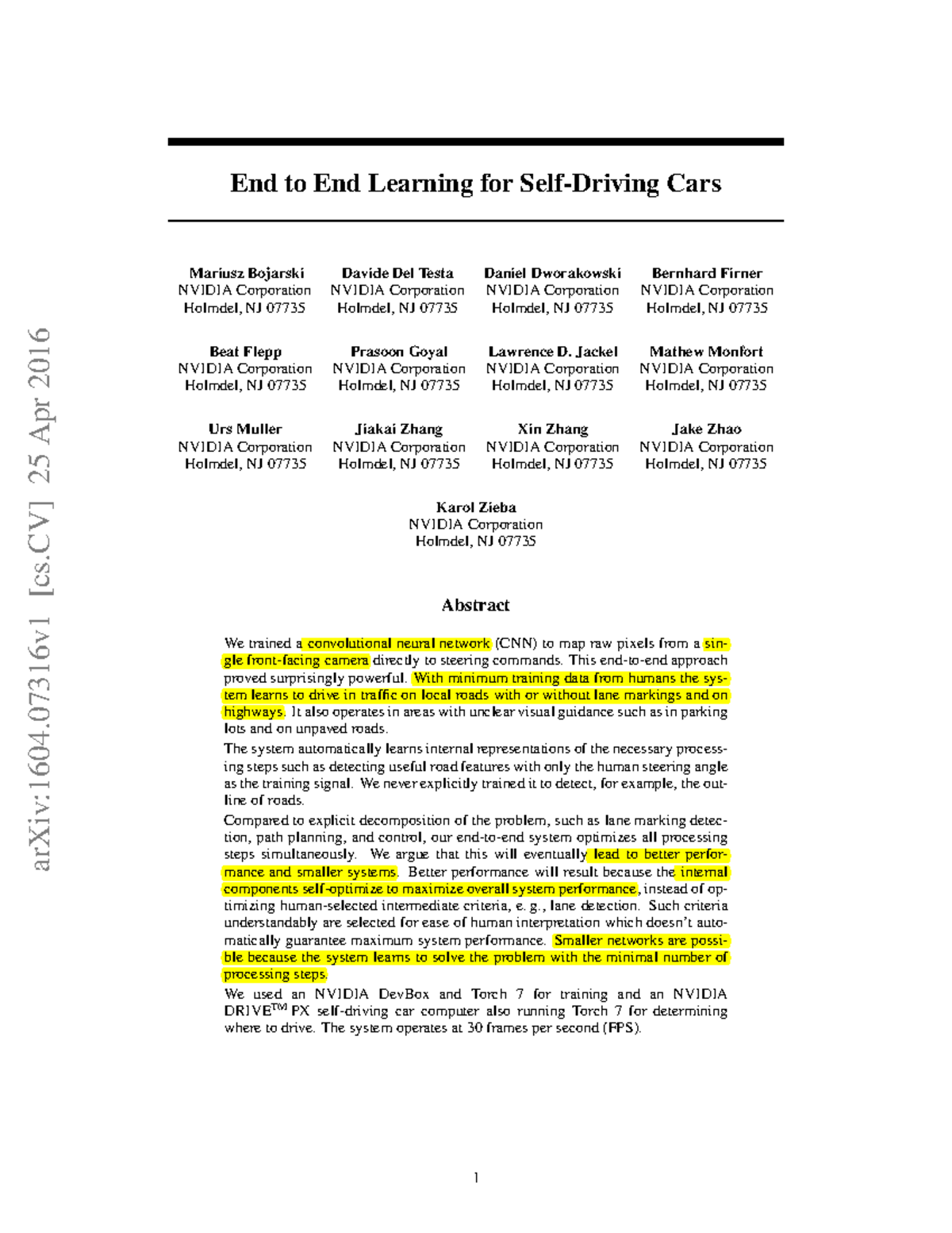 Reading - U1 - End to End Learning for Self-Driving Cars - End to End ...