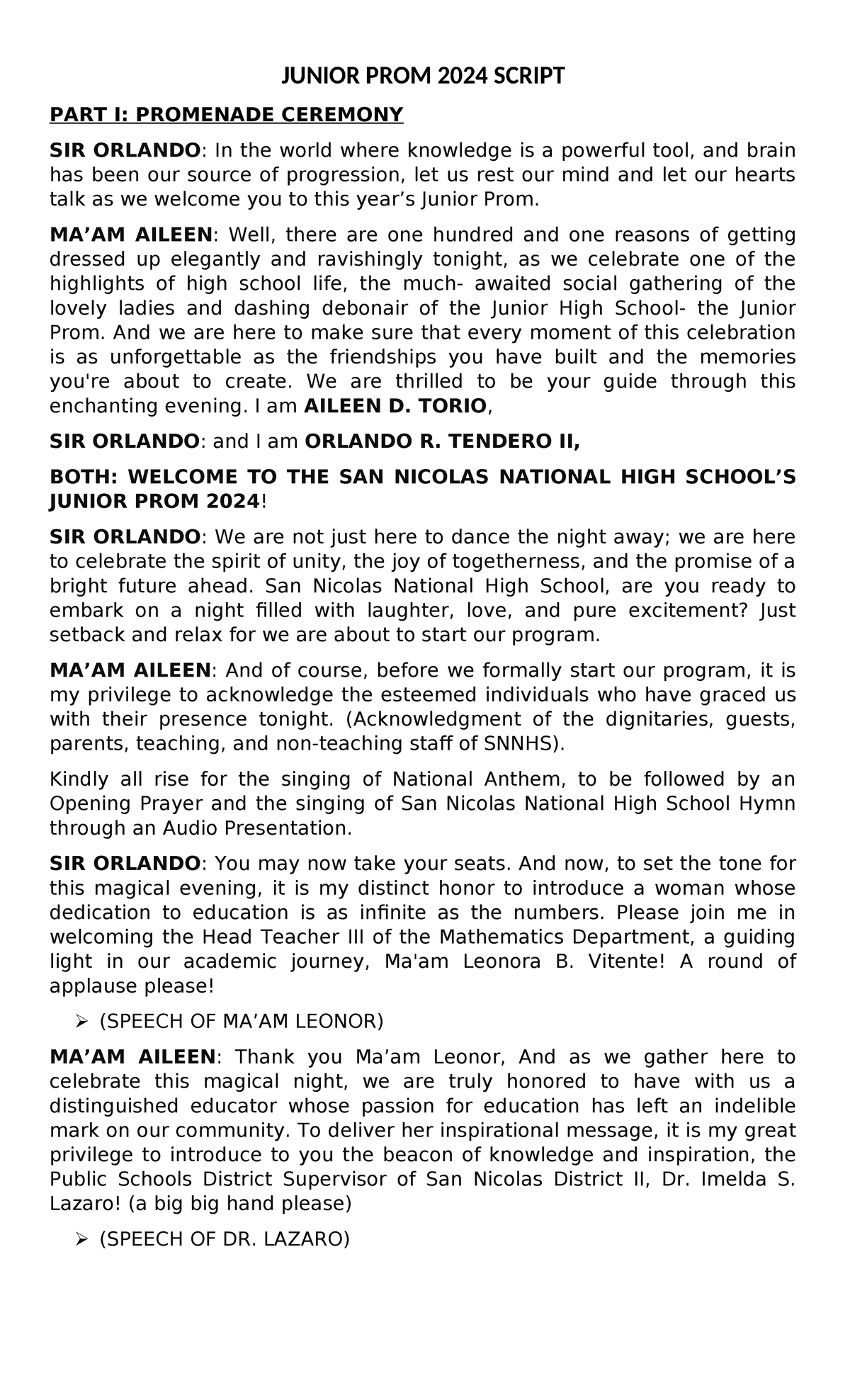 Junior PROM 2024 Script - JUNIOR PROM 2024 SCRIPT PART I: PROMENADE ...