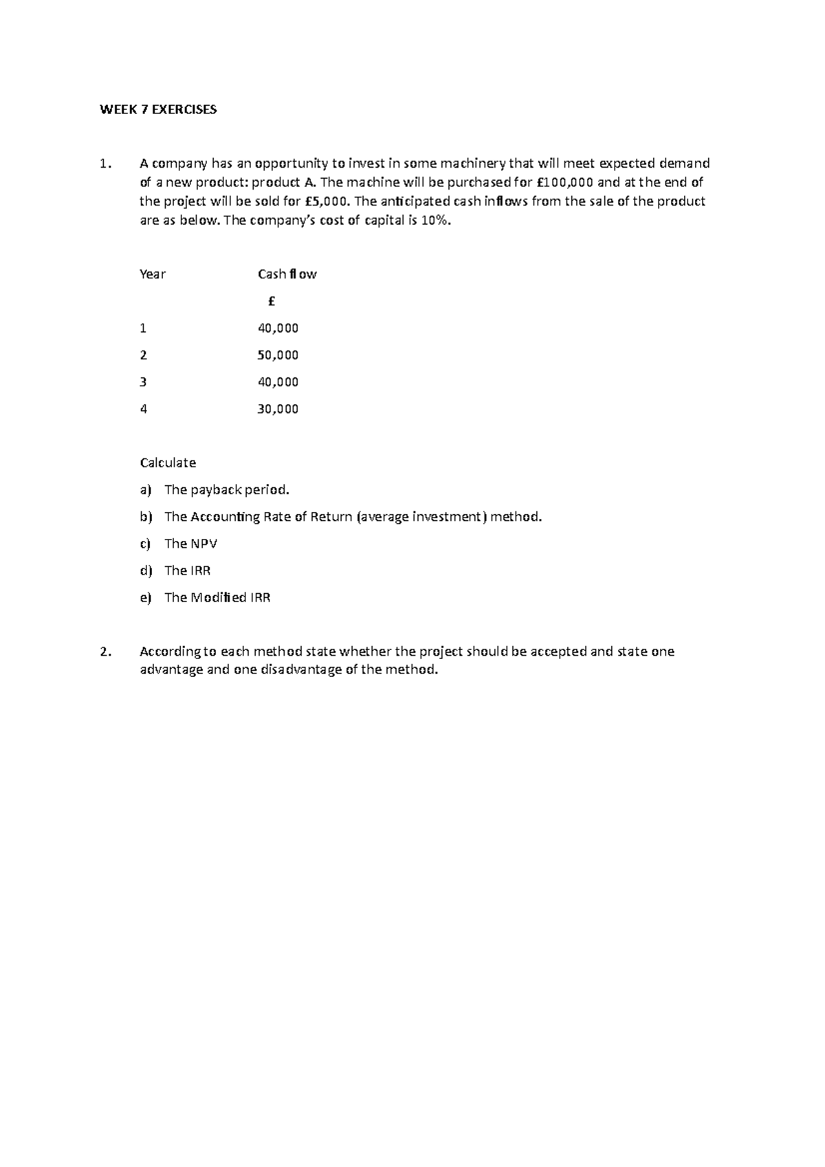 ACFI2303 Corporate Finance Term 1 Tutorial 6 Week 7 in class questions ...