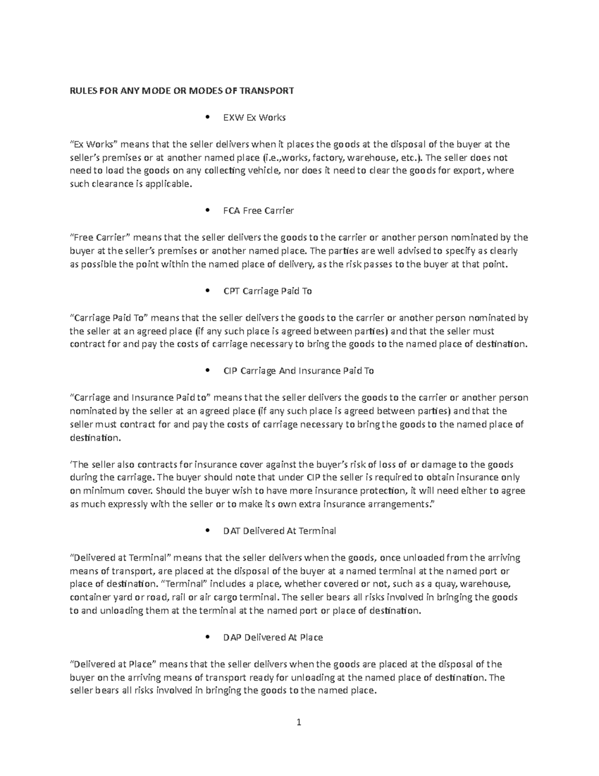Rules for any mode or modes of transportation - RULES FOR ANY MODE OR ...