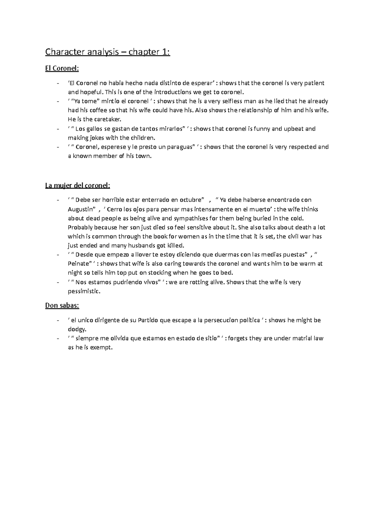 Character analysis - chapter 1 - Character analysis – chapter 1: El ...