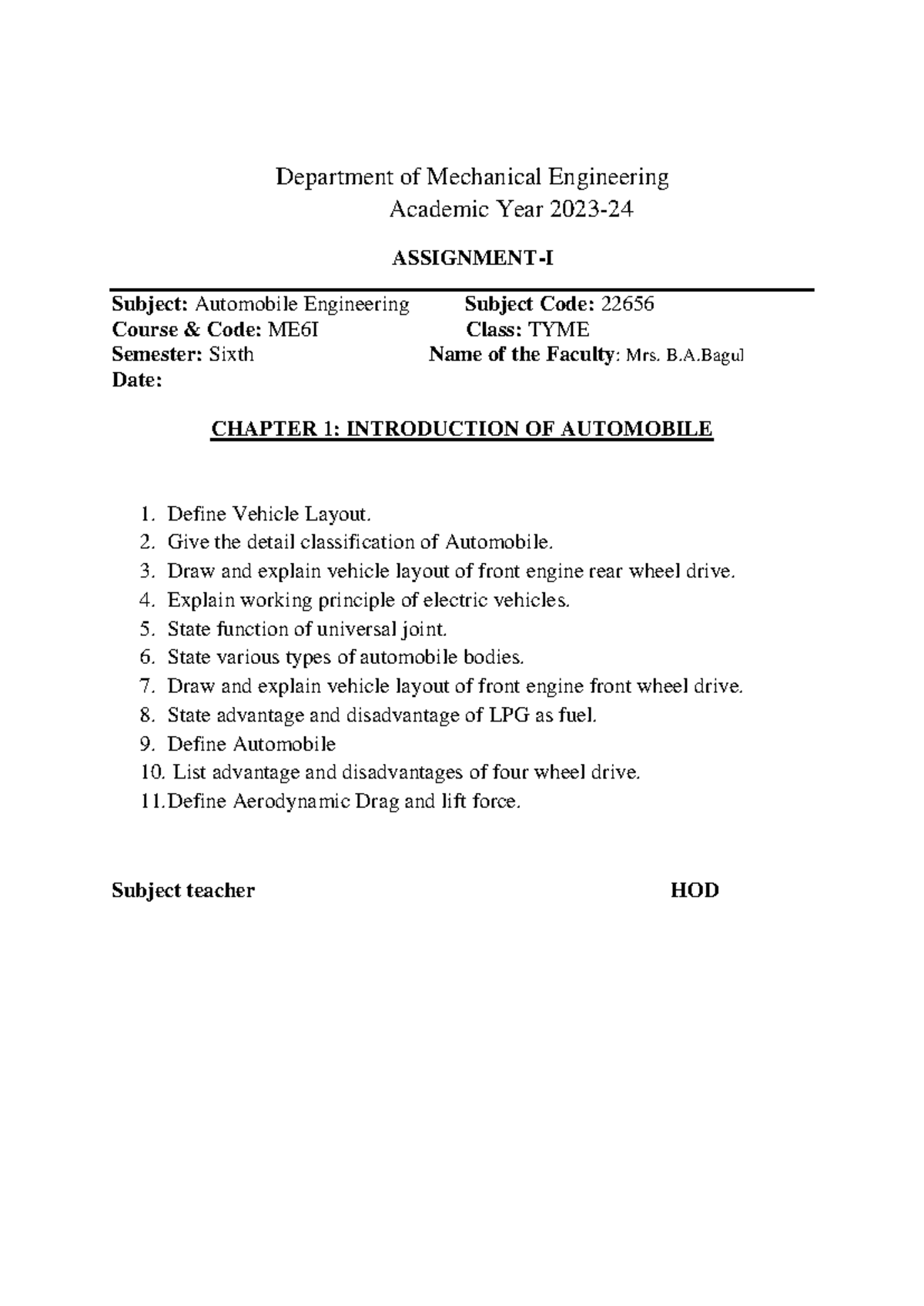 AEN Assignment - Academic Year 202 3 - 24 ASSIGNMENT-I Subject ...