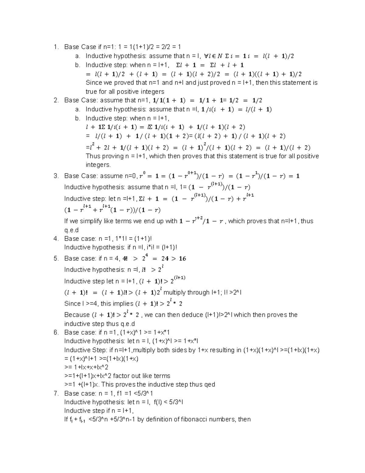 HW#0 - Automata Theory Homework assignment 0 - Base Case if n=1: 1 = 1(1+1)/2 = 2/2 = 1 a ...