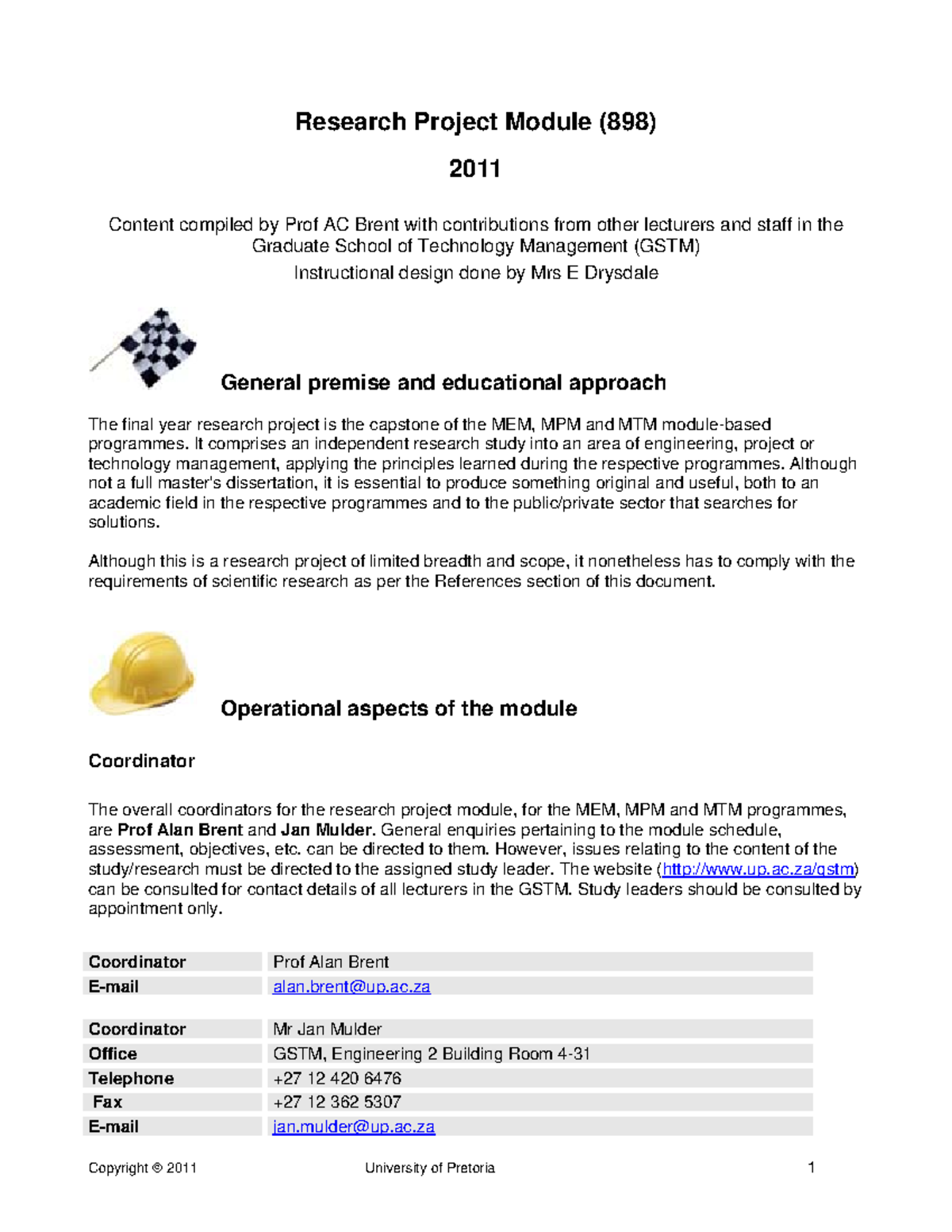 Sguide - Research Project Module (898) 2011 Content compiled by Prof AC ...