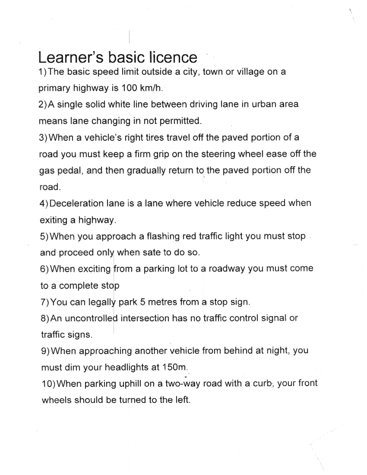 Driving Learnrs Manual 1 - Learner’s basic licence 1)The basic speed ...