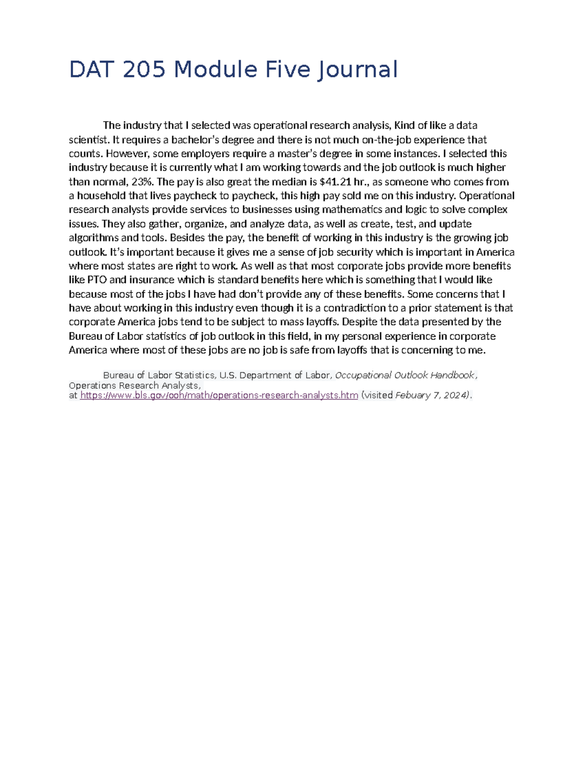 DAT 205 Module Five Journal - DAT 205 Module Five Journal The industry ...