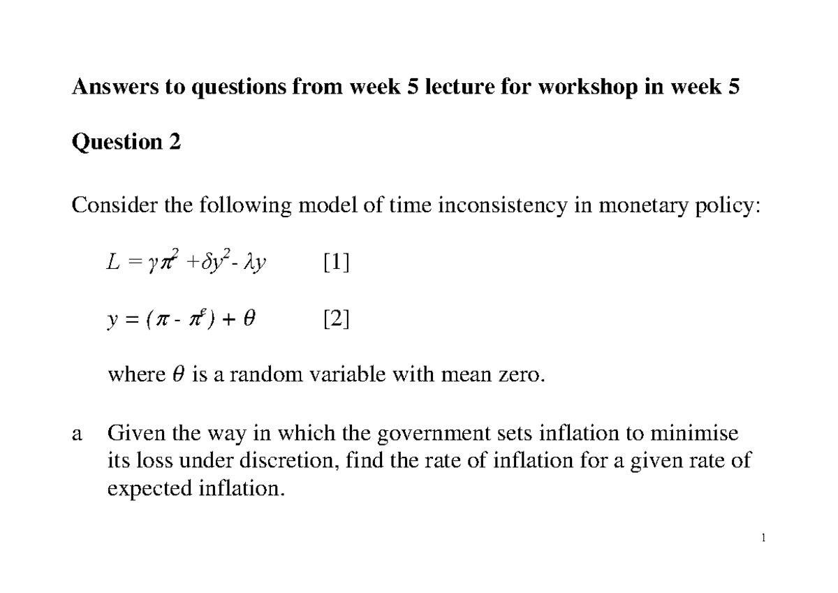 Workshop 5 solutions - Answers to questions from week 5 lecture for ...