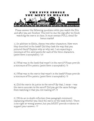 The Five People You Meet In Heaven Chapter Questions - You Meet In ...