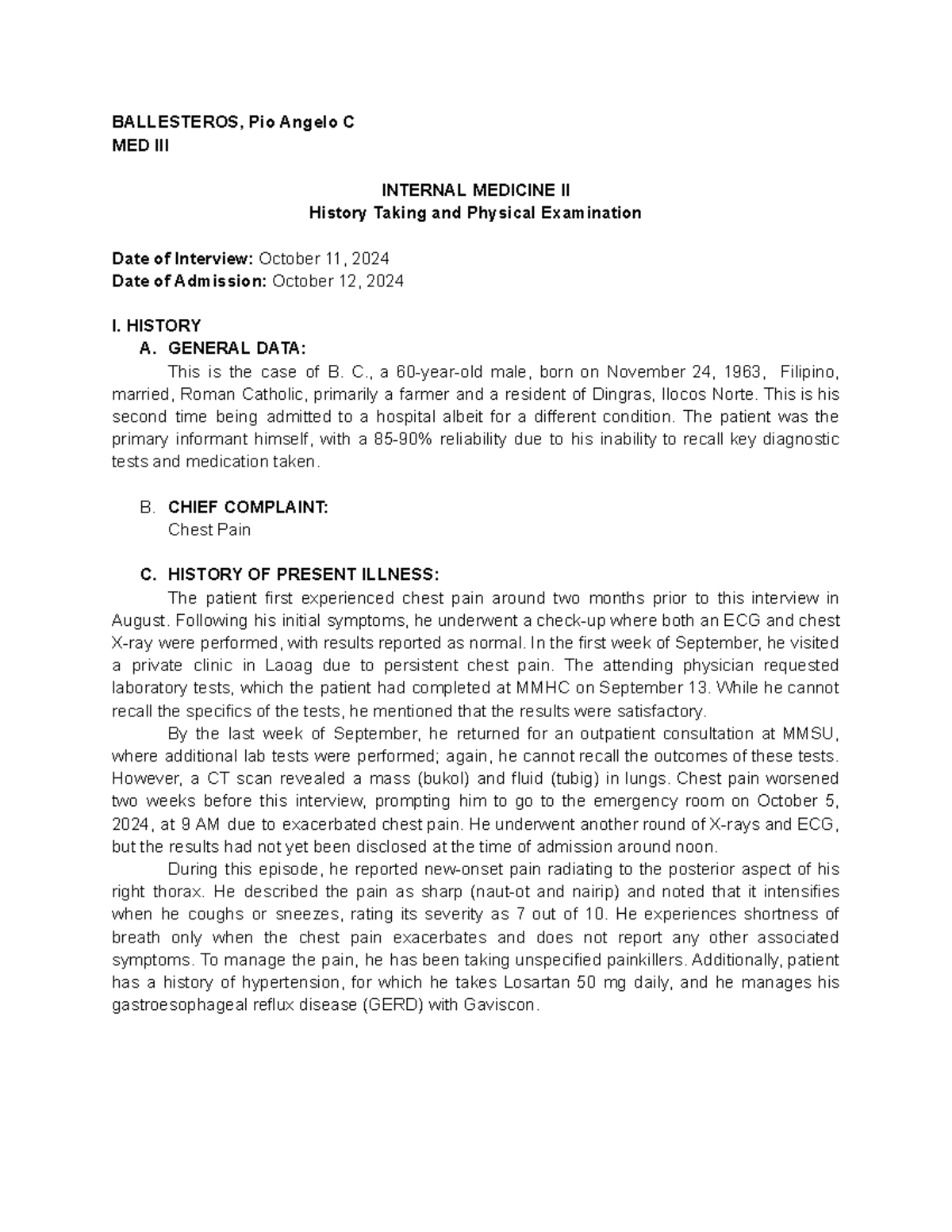 Ballesteros, Pio Angelo C - BALLESTEROS, Pio Angelo C MED III INTERNAL ...