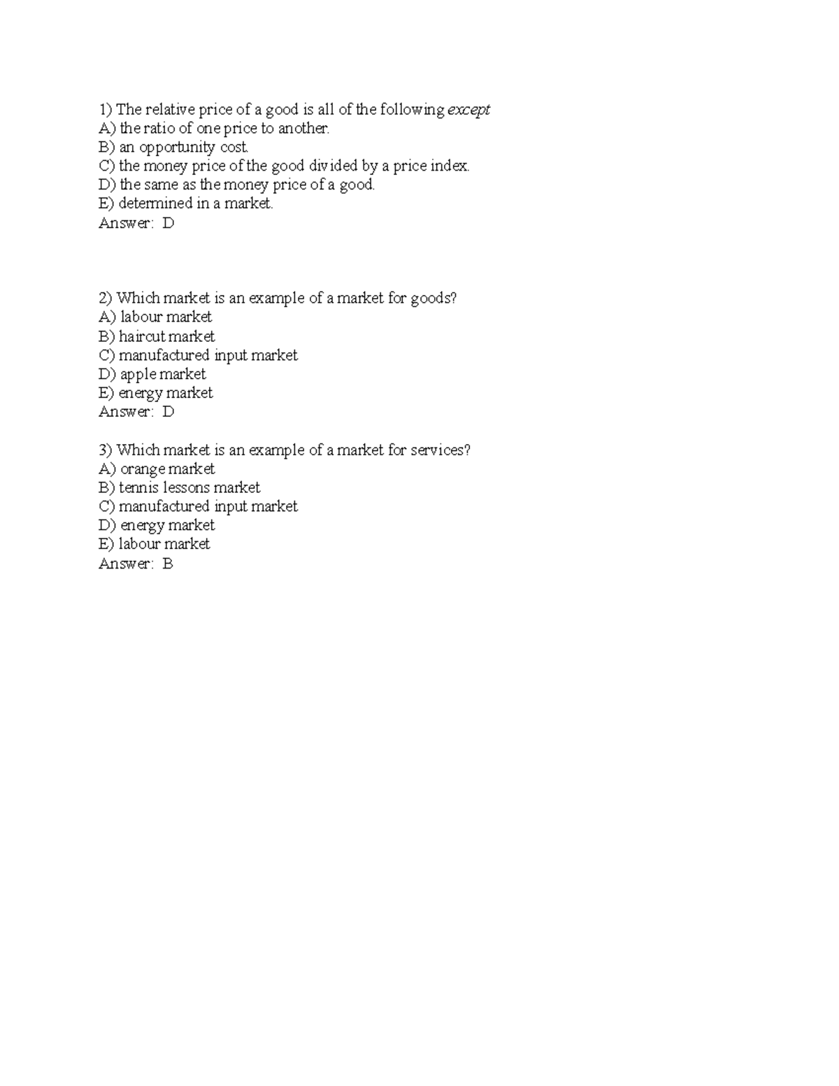 Chapter 3 - practice questions for microecon Dr. Gateman - The relative ...