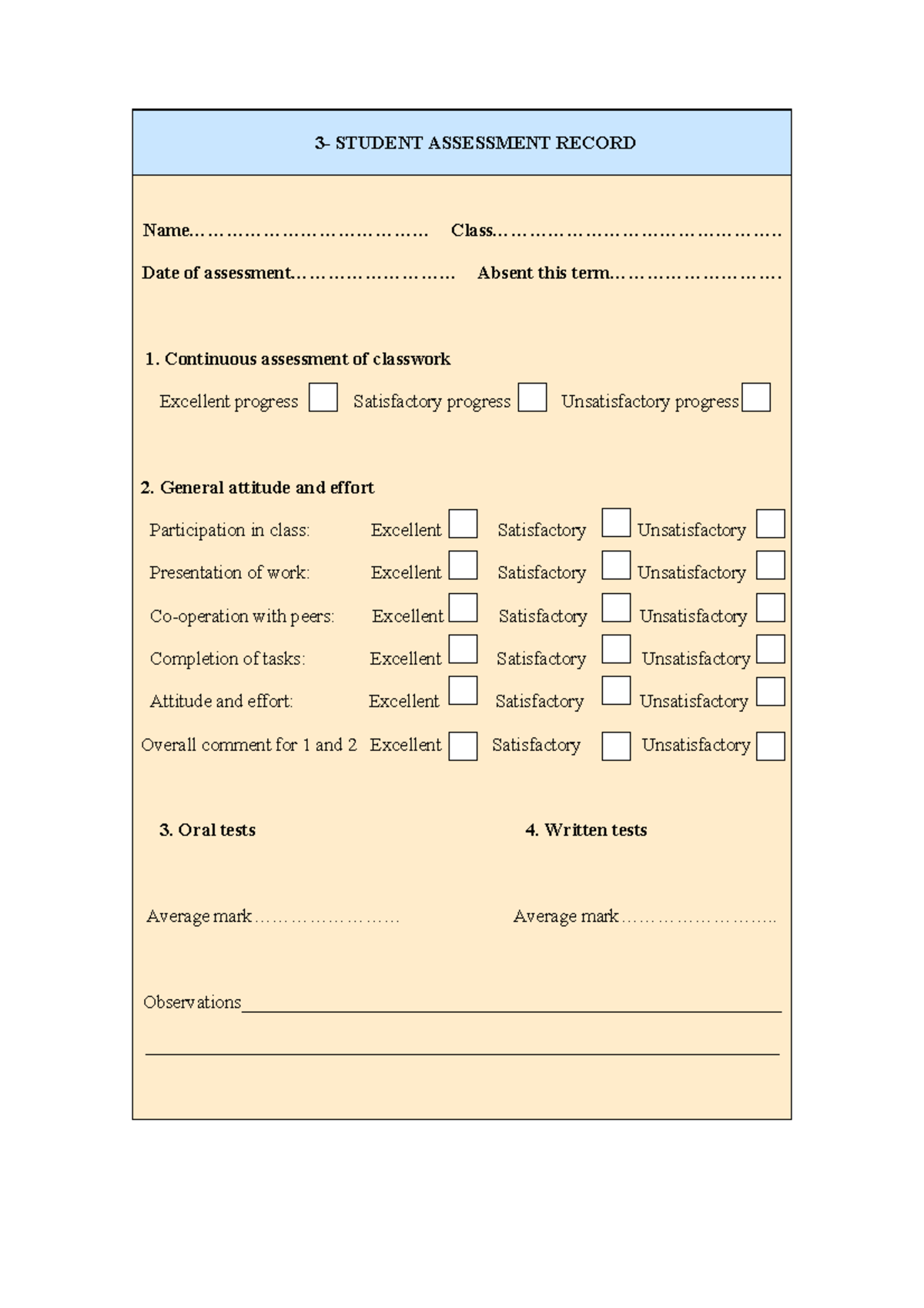 Material Complementario - 3- STUDENT ASSESSMENT RECORD Name