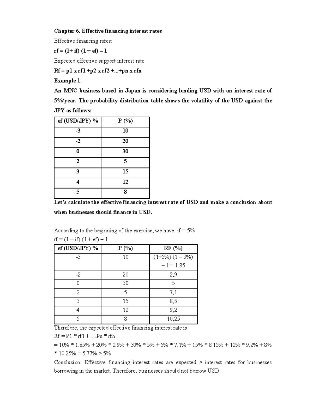 Exercise chapter 6 - Class material - Chapter 6. Effective financing ...
