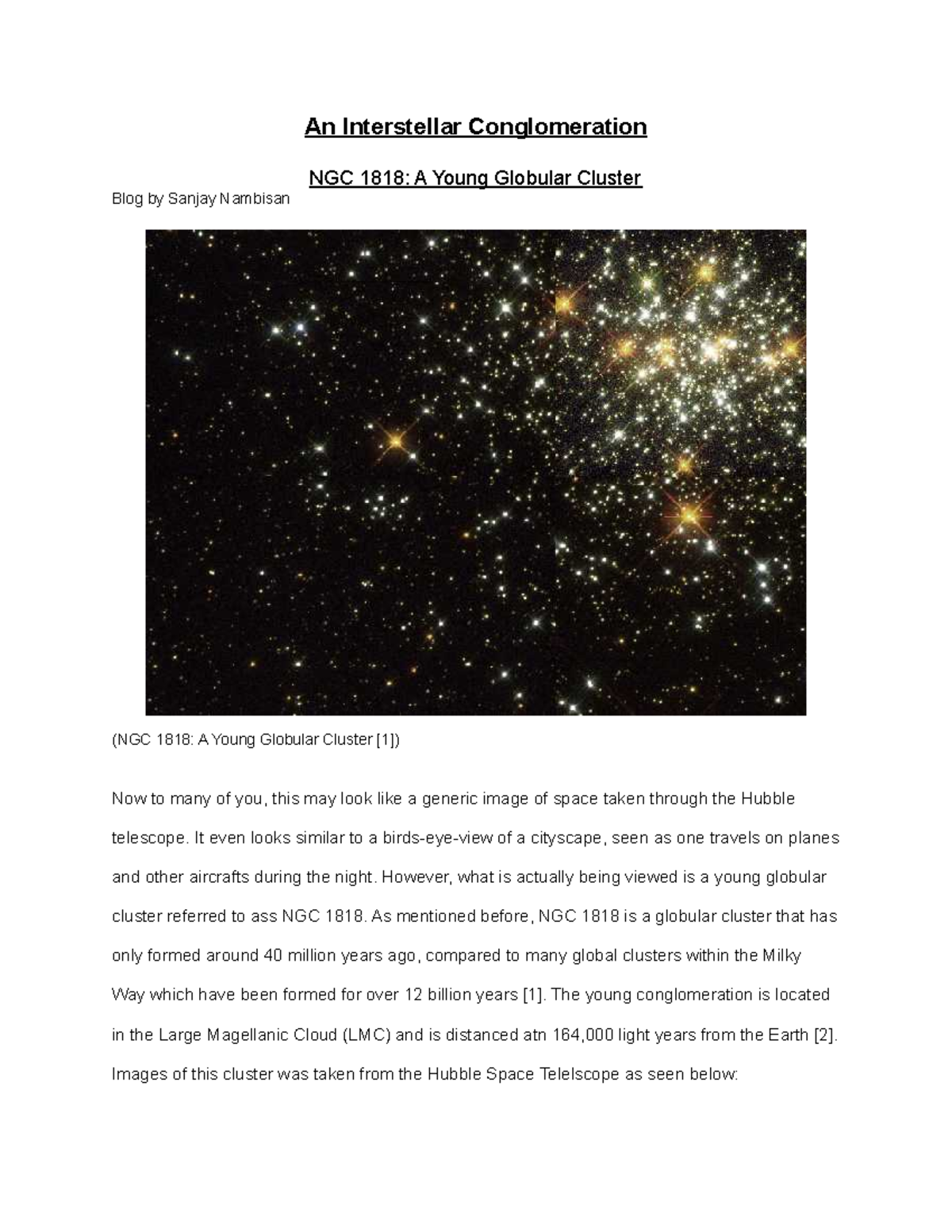 PHYS1160 APOD Blog Assignment - An Interstellar Conglomeration NGC 1818 ...