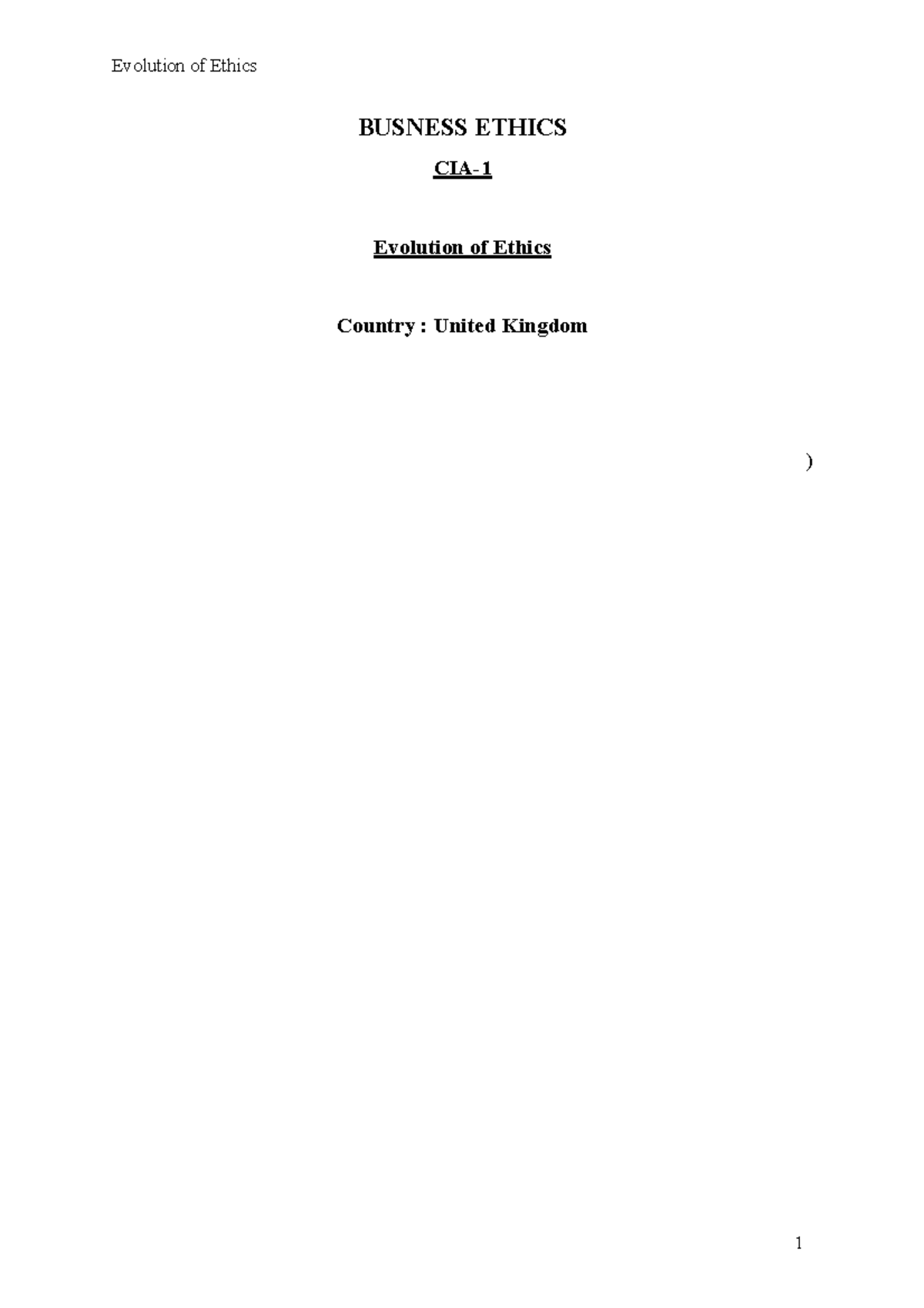 Evolution of Ethics - Evolution of Ethics 1 BUSNESS ETHICS CIA ...