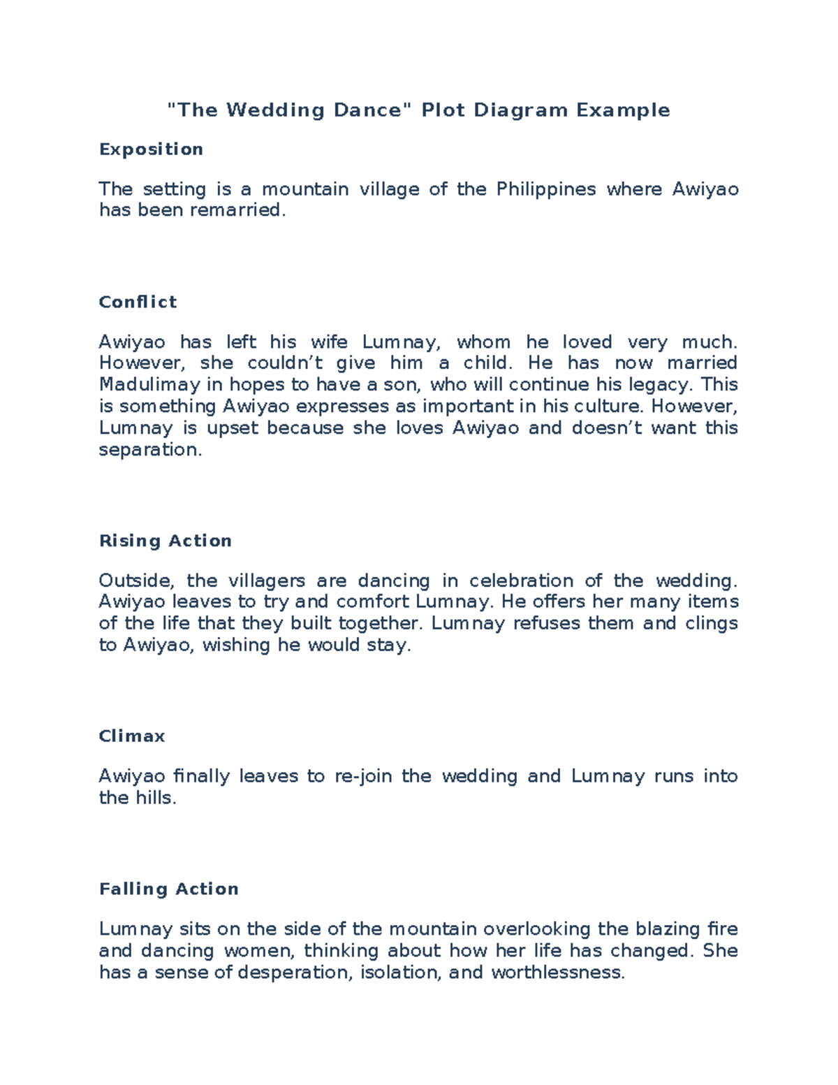 The Wedding Dance - ... - "The Wedding Dance" Plot Diagram Example ...