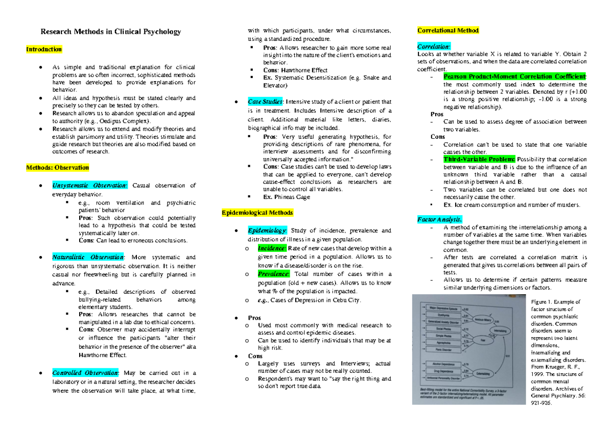 Midterm Notes - Research in Clinical Psychology - Research Methods in ...