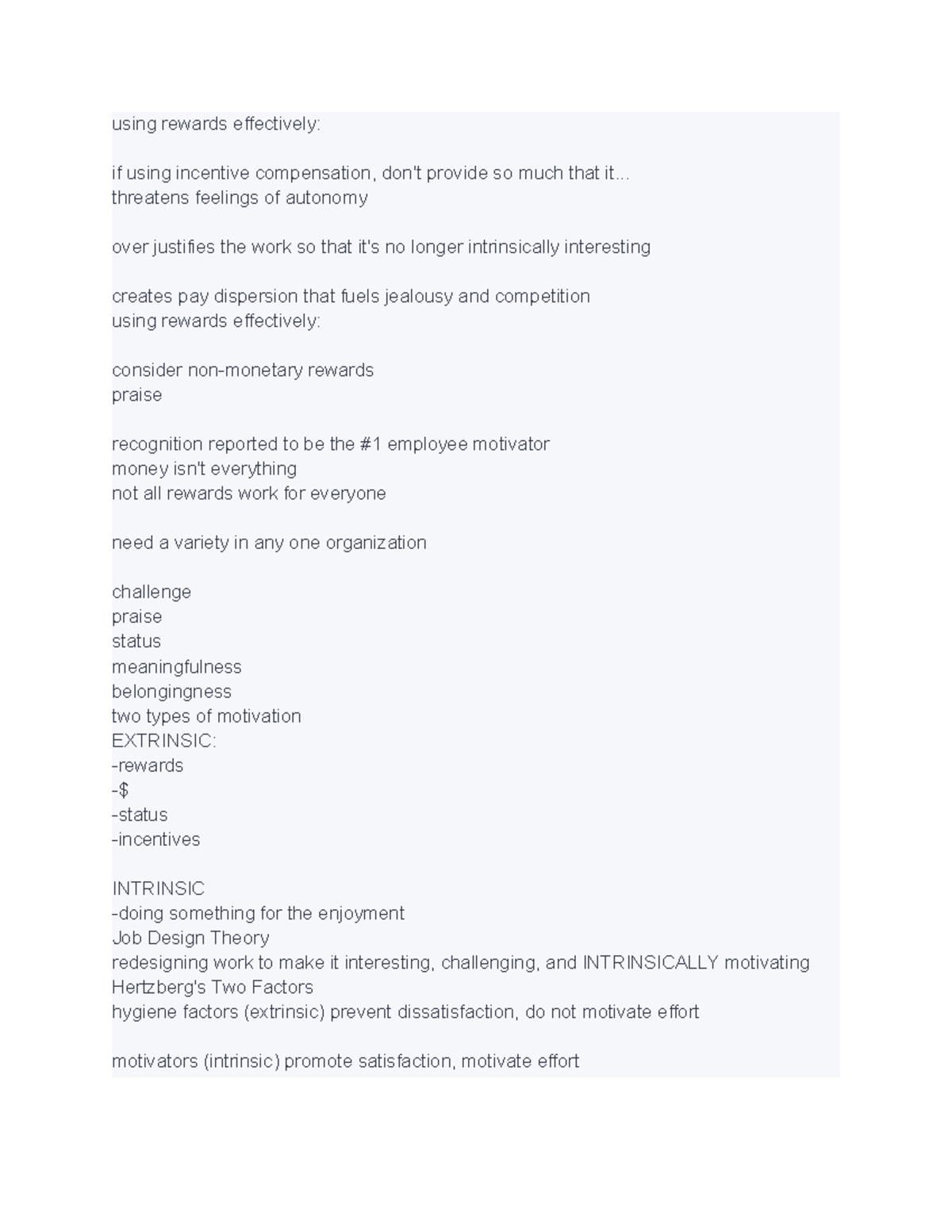 Busi 405 (30) - lecture notes - using rewards effectively: if using ...