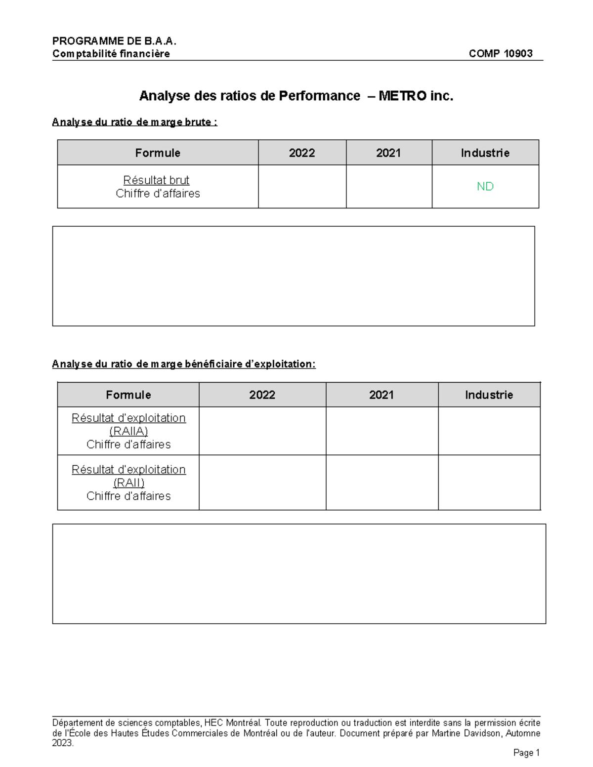 10903 Metro Analyse ratios de performance et gestion A2023 ... 10903 Metro Analyse ratios de performance et gestion A2023 ...