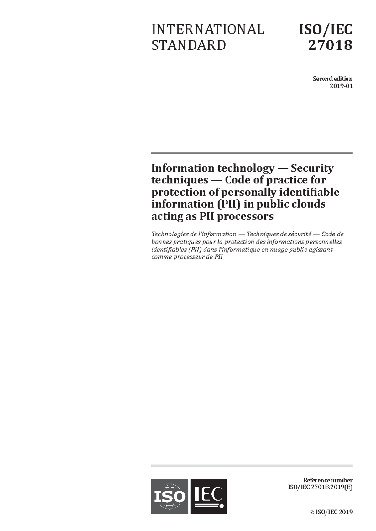 ISO IEC 27018-2019 - Seguridad de datos en la nube - Information technology — Security ...