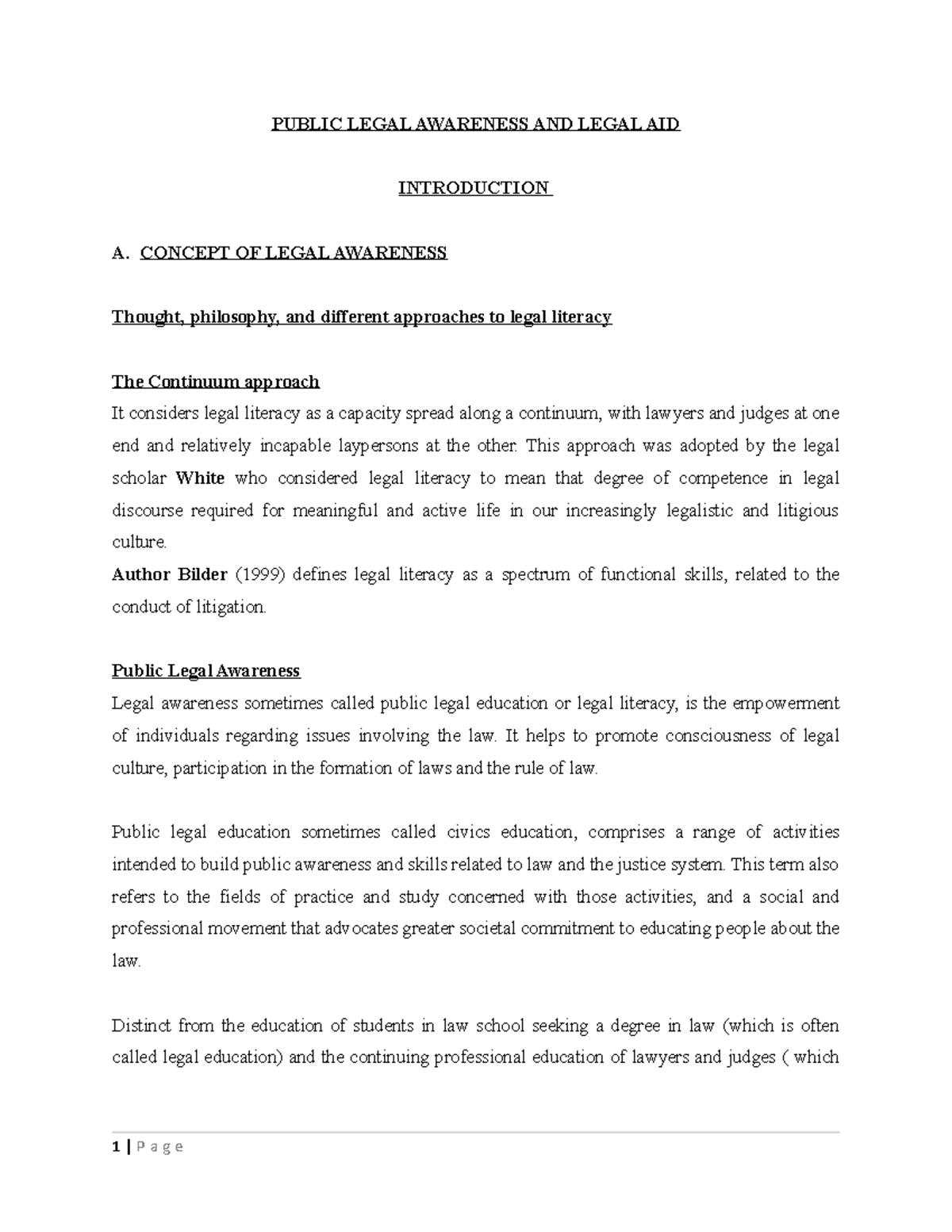 Public Legal Awareness and Legal Aid CAT 1 - PUBLIC LEGAL AWARENESS AND ...