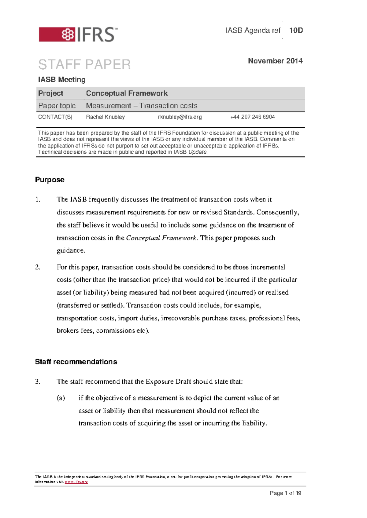 measurement transaction costs - The IASB is the independent standard ...