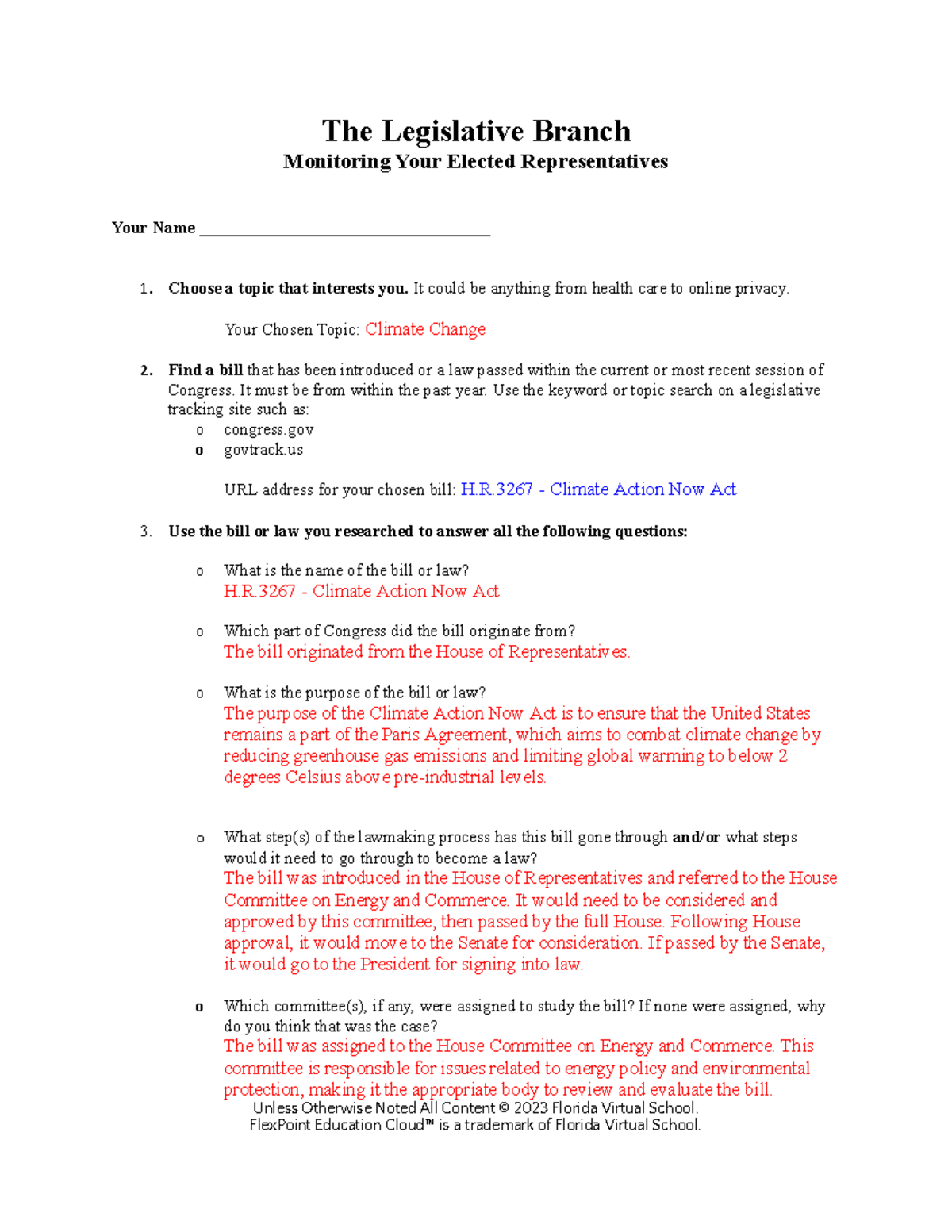 The legislative branch assignment template - The Legislative Branch ...