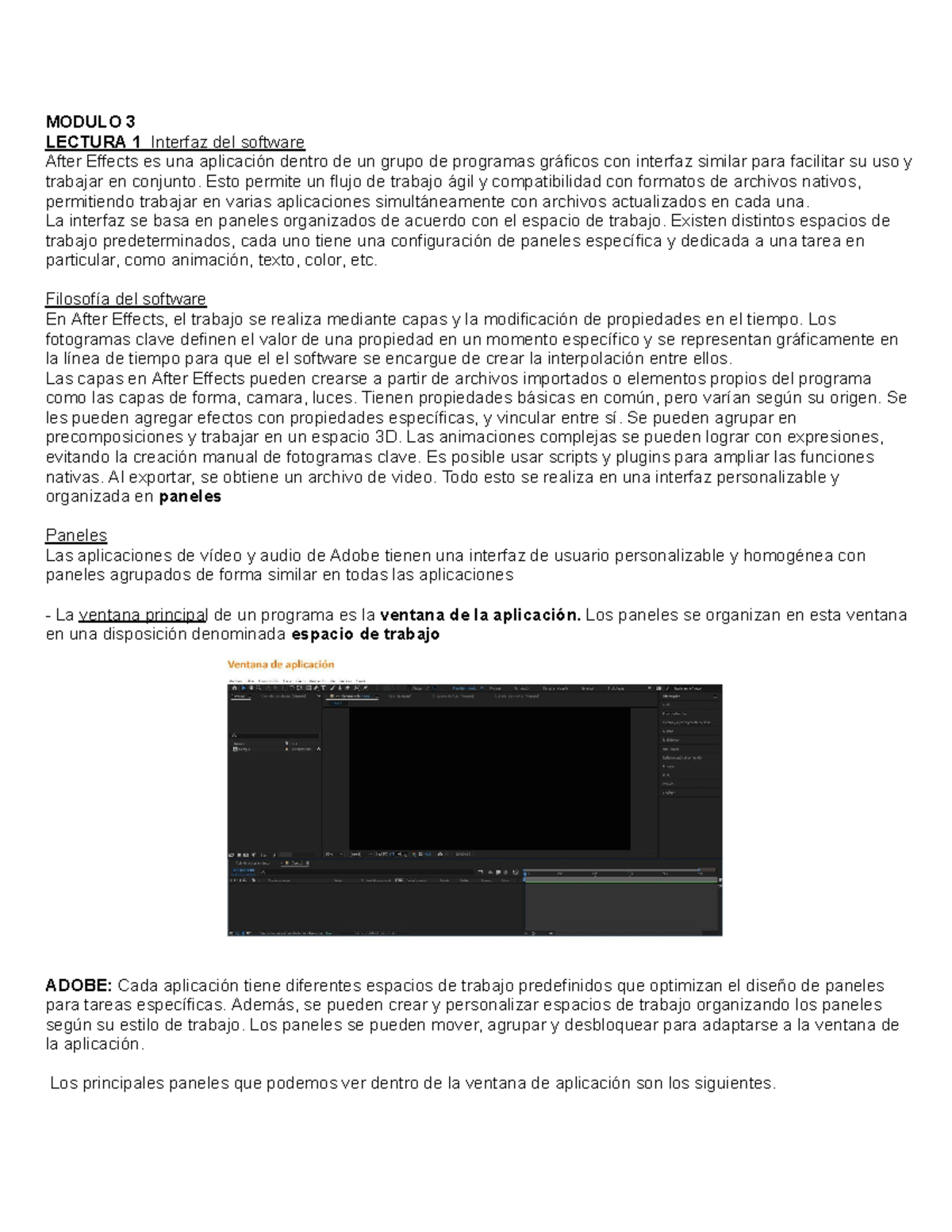 Itroduccion a la Animacion (M3 Y M4) resumen - MODULO 3 LECTURA 1 Interfaz del software After ...