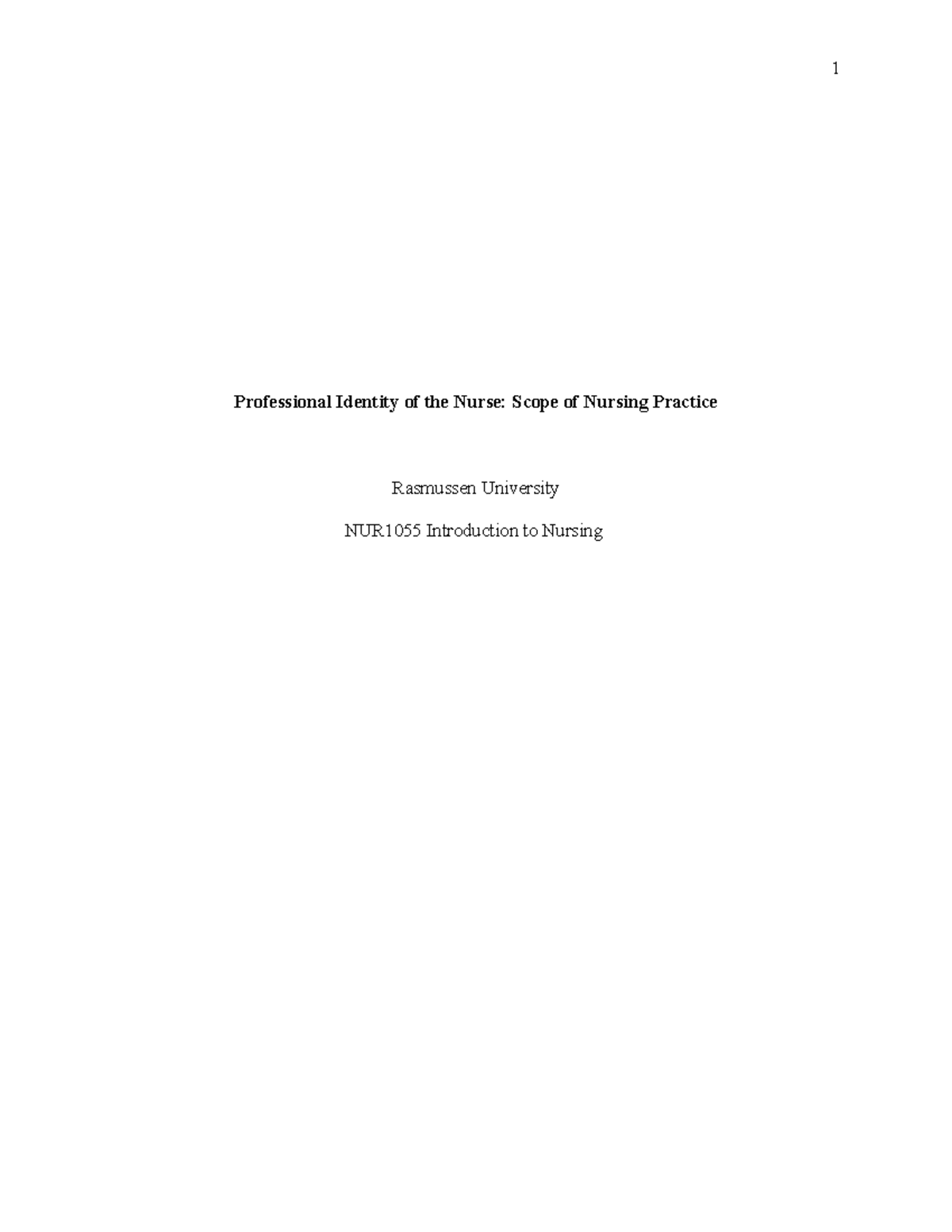 Introduction Project 2-Part 1 - 1 Professional Identity of the Nurse ...