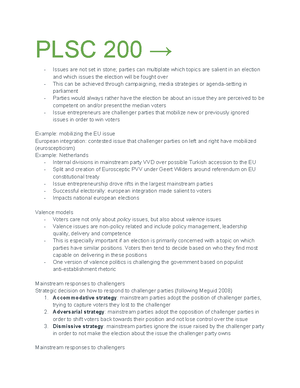 PLSC 200 (1) - Notes - PLSC 200 → PR: turning votes into seats ...