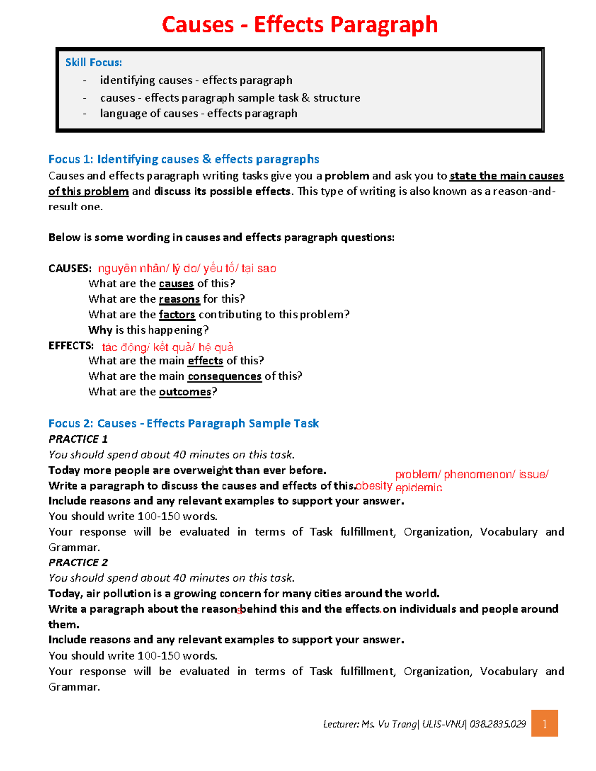 B1 LMS causes effects - tài liệu - Focus 1: Identifying causes ...