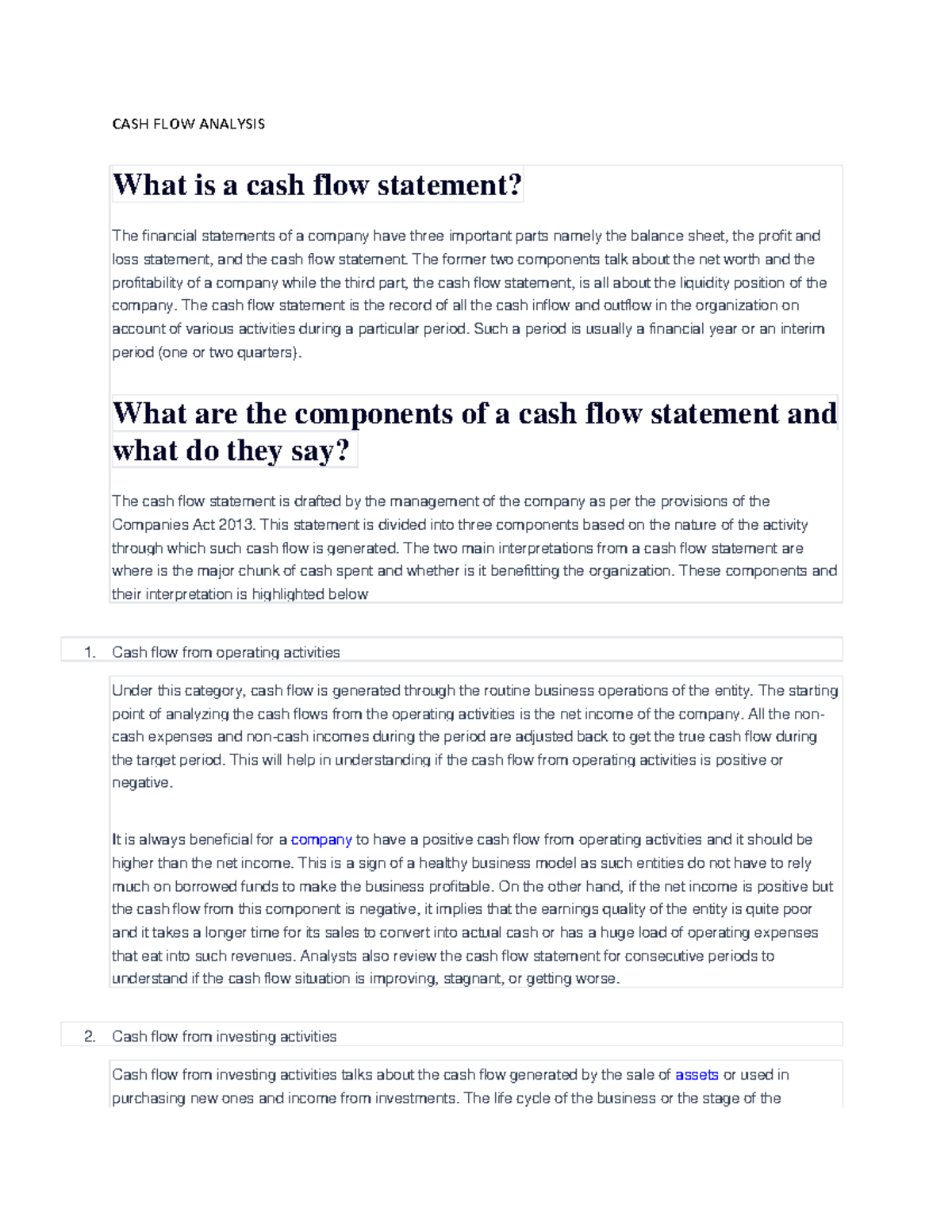 CASH FLOW Analysis - CASH FLOW ANALYSIS What is a cash flow statement ...