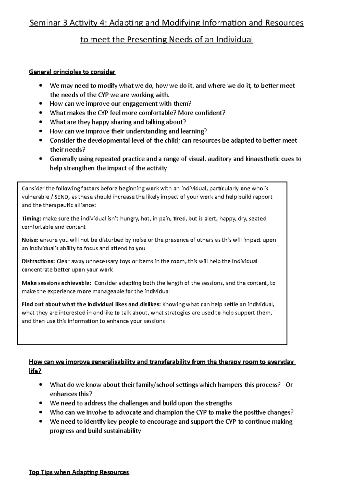 Seminar 3 Activity 4 - Lecture notes 3 - Seminar 3 Activity 4: Adapting ...