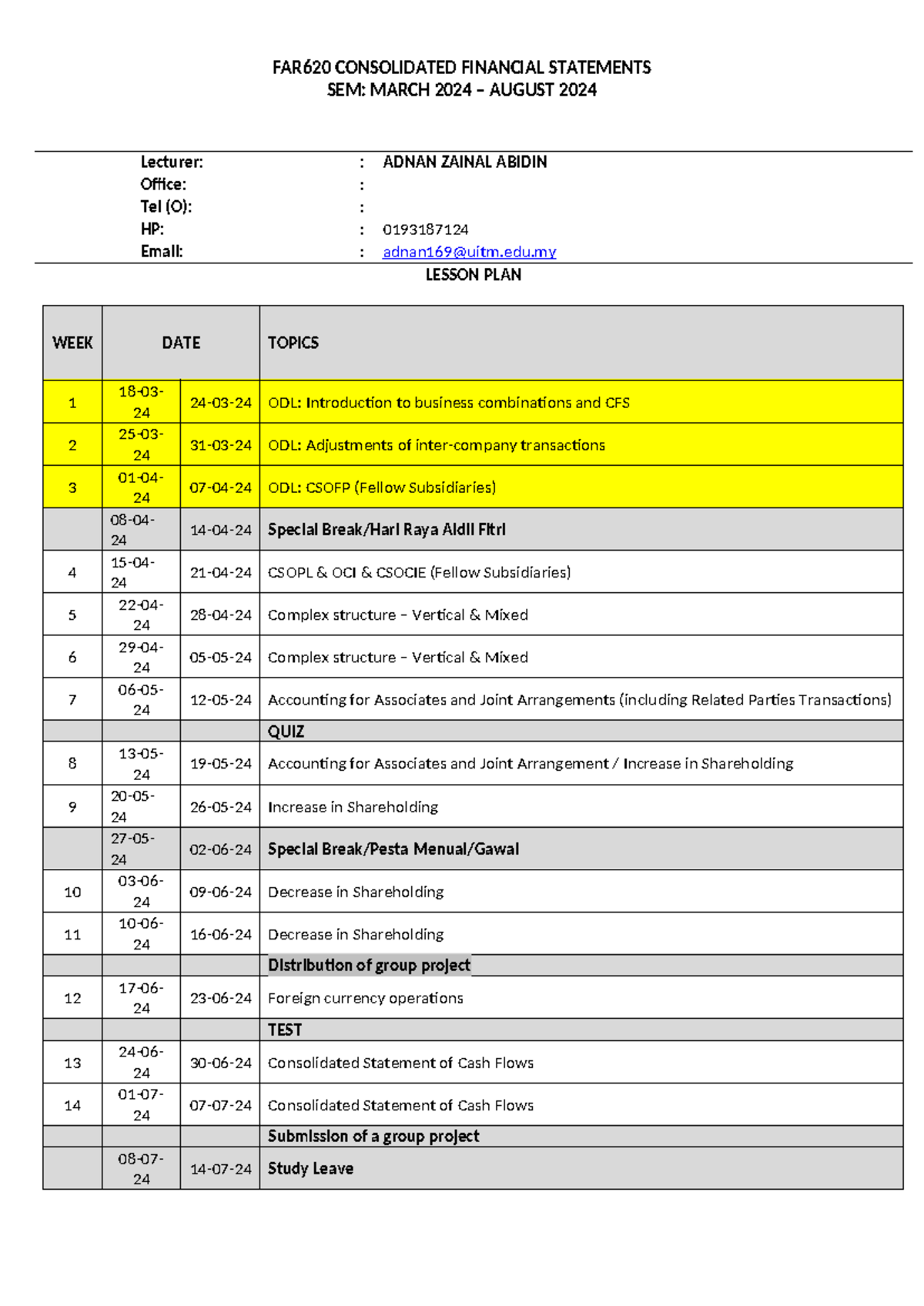 Planner FAR620 March - July 2024 - FAR620 CONSOLIDATED FINANCIAL ...
